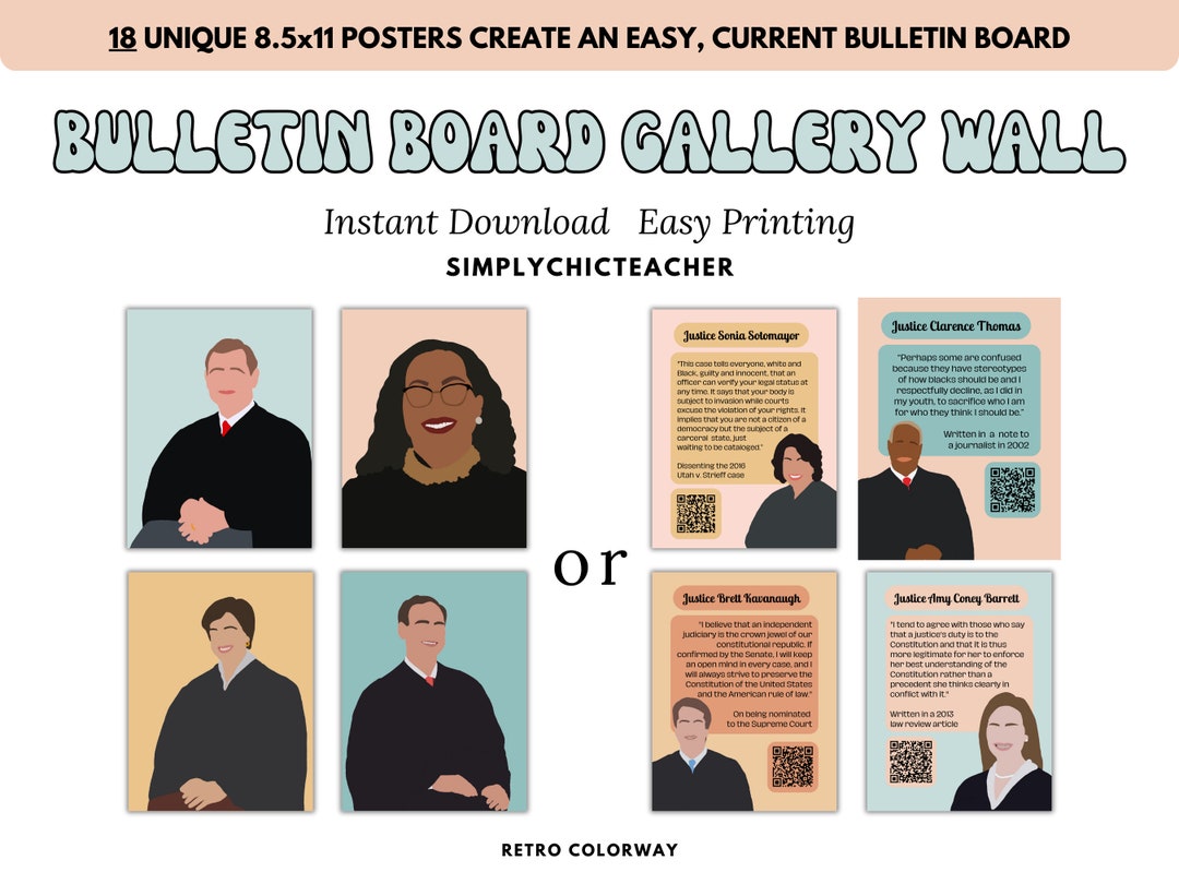 Bulletin Board, Gallery Wall, Classroom Decor: Supreme Court Justices ...