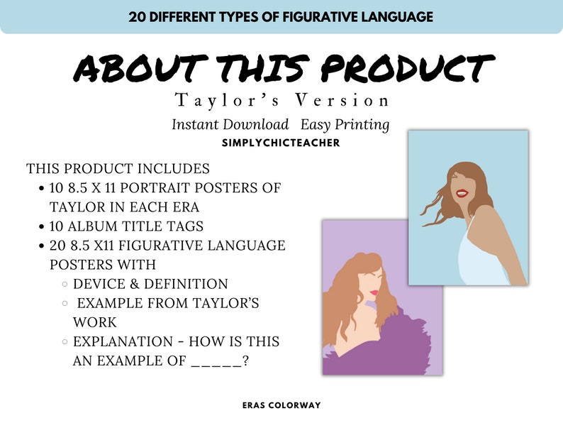 Taylor Swift Figurative Language Bulletin Board, Gallery Wall 8.5x11 ...