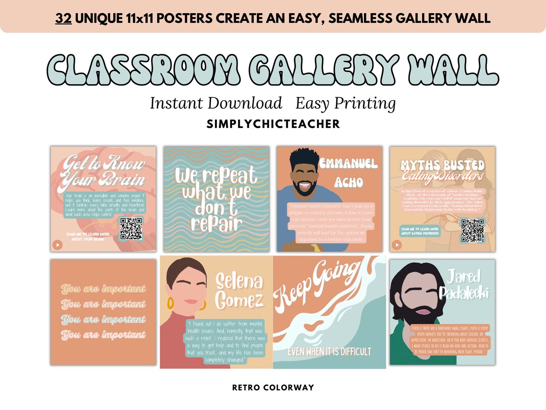 Gallery Wall, Bulletin Board, Classroom Decor: Mental Health 11x11 ...