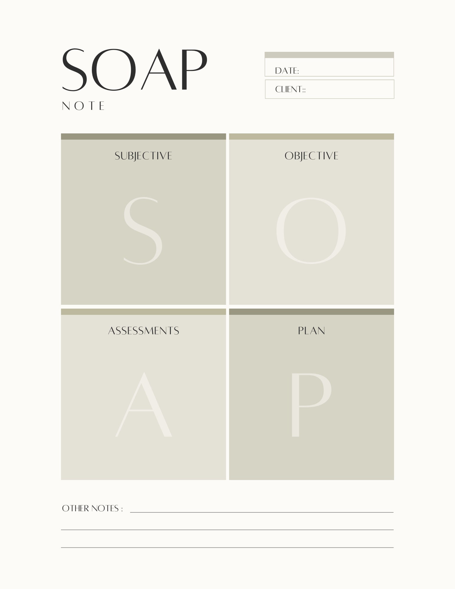 SOAP Note Templates in 4 Colors - Etsy