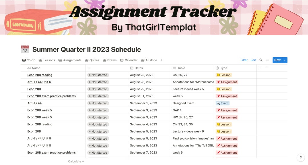 Notion Study Template for Study Planning and Assignment Tracking - Etsy
