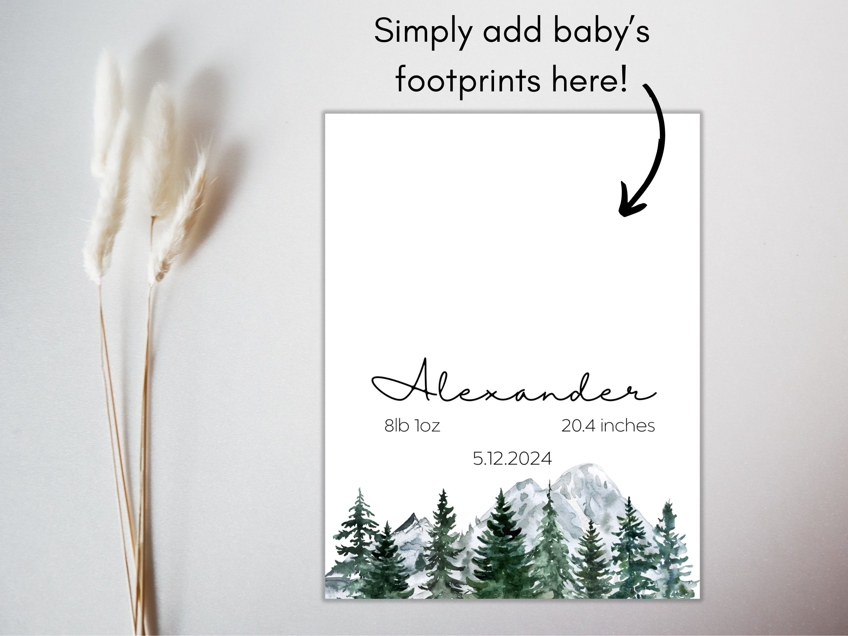 Forest Baby Footprint Art, Personalized Birth Stat Footprint, Woodland ...