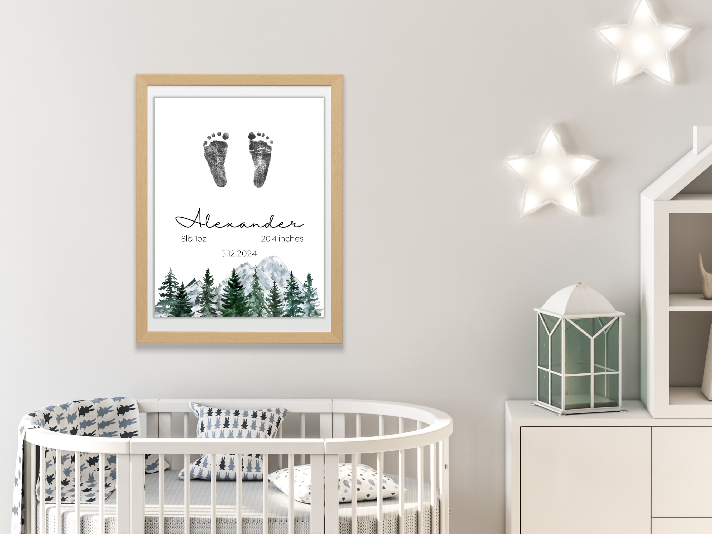 Forest Baby Footprint Art, Personalized Birth Stat Footprint, Woodland ...