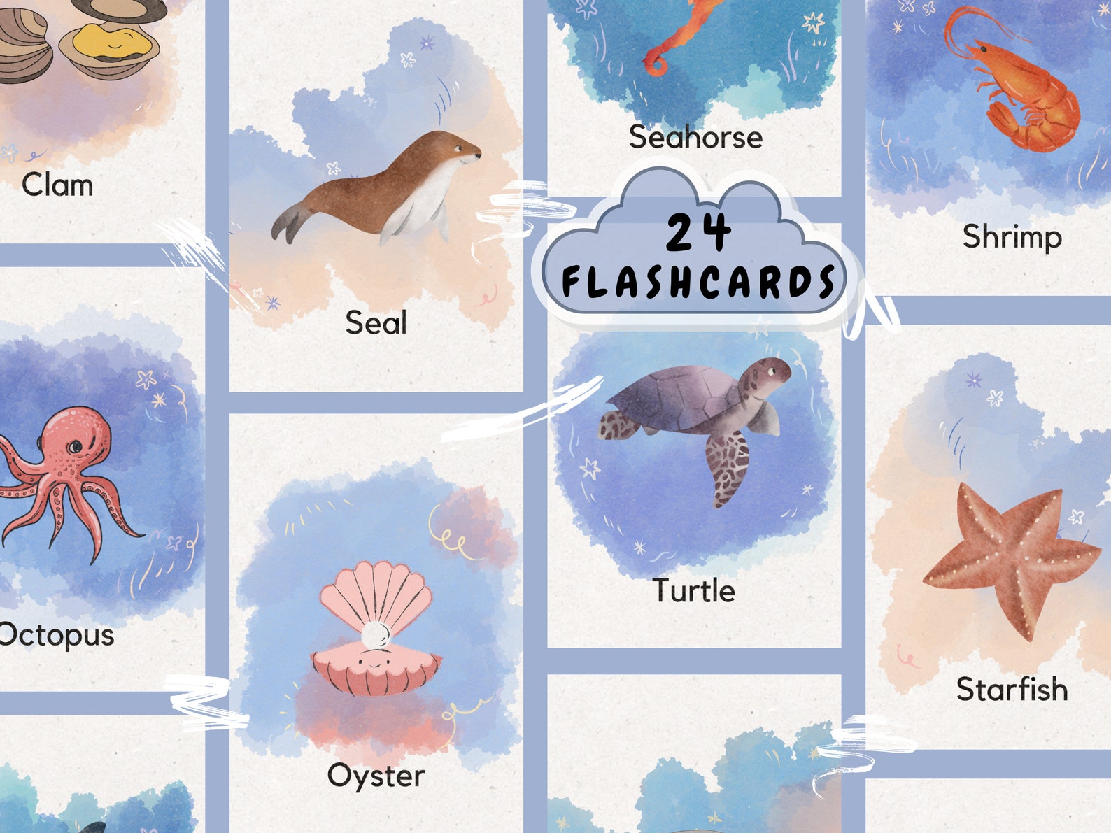 24 Ocean Creatures Flashcards, Toddler Flash Cards Preschool ...