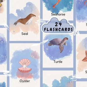 24 Ocean Creatures Flashcards, Toddler Flash Cards Preschool ...