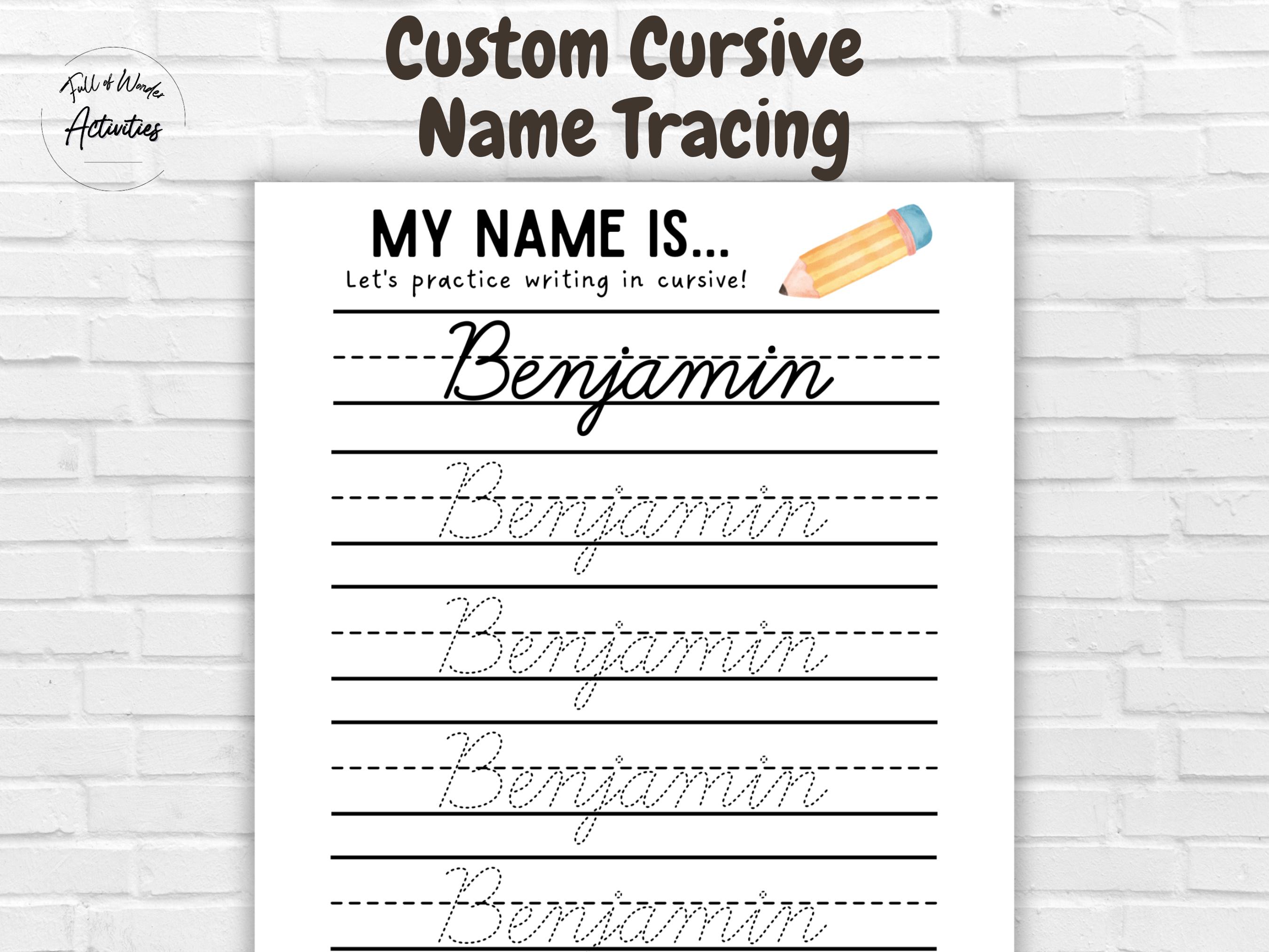 Personalized Cursive Name Tracing, Custom Name Writing Practice, Kids ...