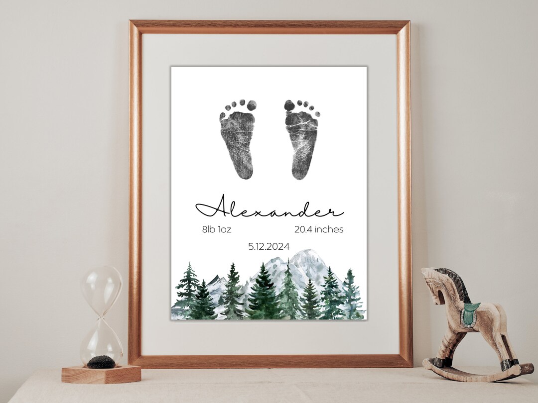 Forest Baby Footprint Art, Personalized Birth Stat Footprint, Woodland ...