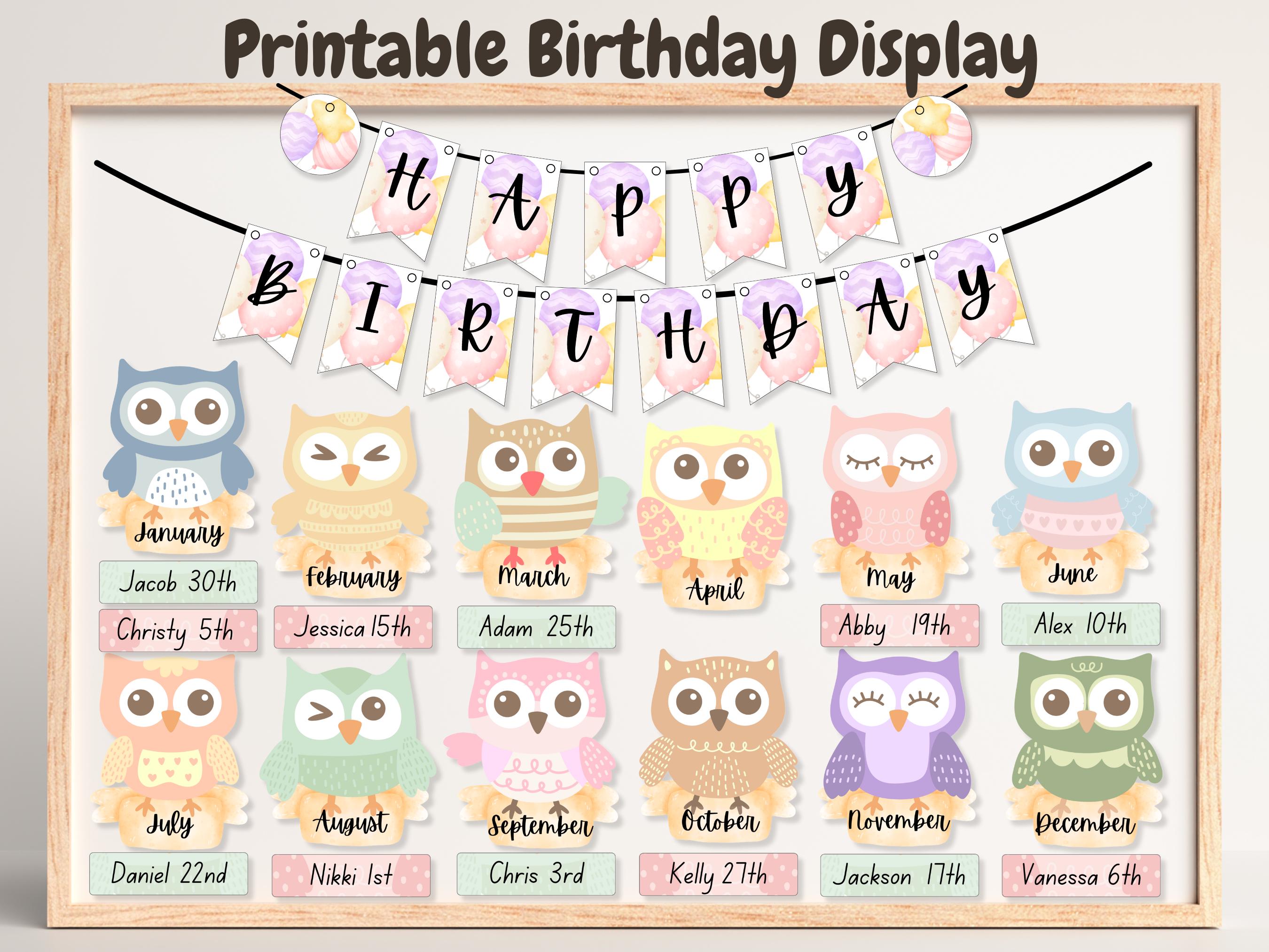 Boho Owl Classroom Birthday, Classroom Birthday Display, Pastel ...