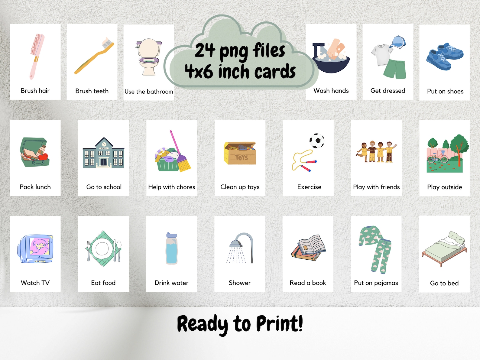 Daily Routine Flashcards, Toddler Flash Cards Preschool Cards ...