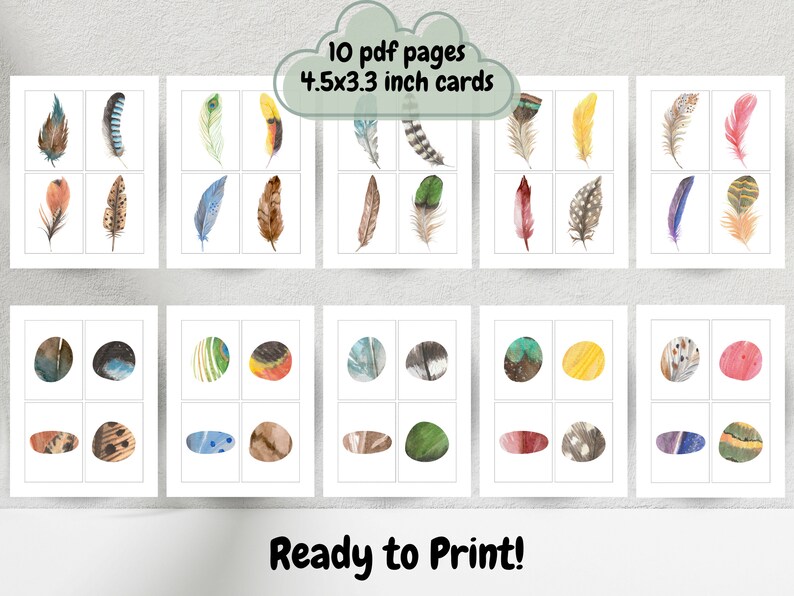 Feather Matching Cards, Toddler Pattern Matching, Montessori Learning ...