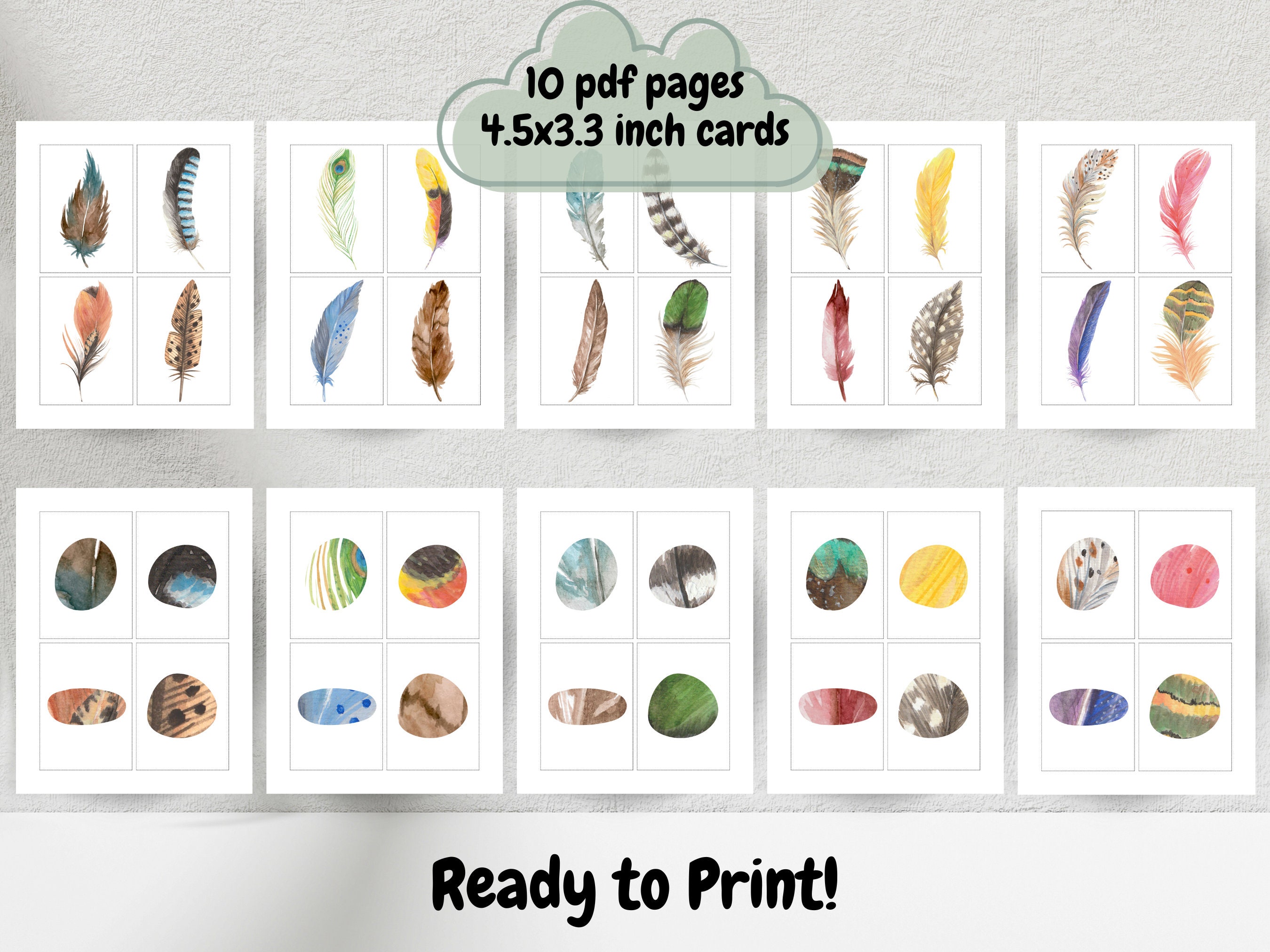 Feather Matching Cards, Toddler Pattern Matching, Montessori Learning ...