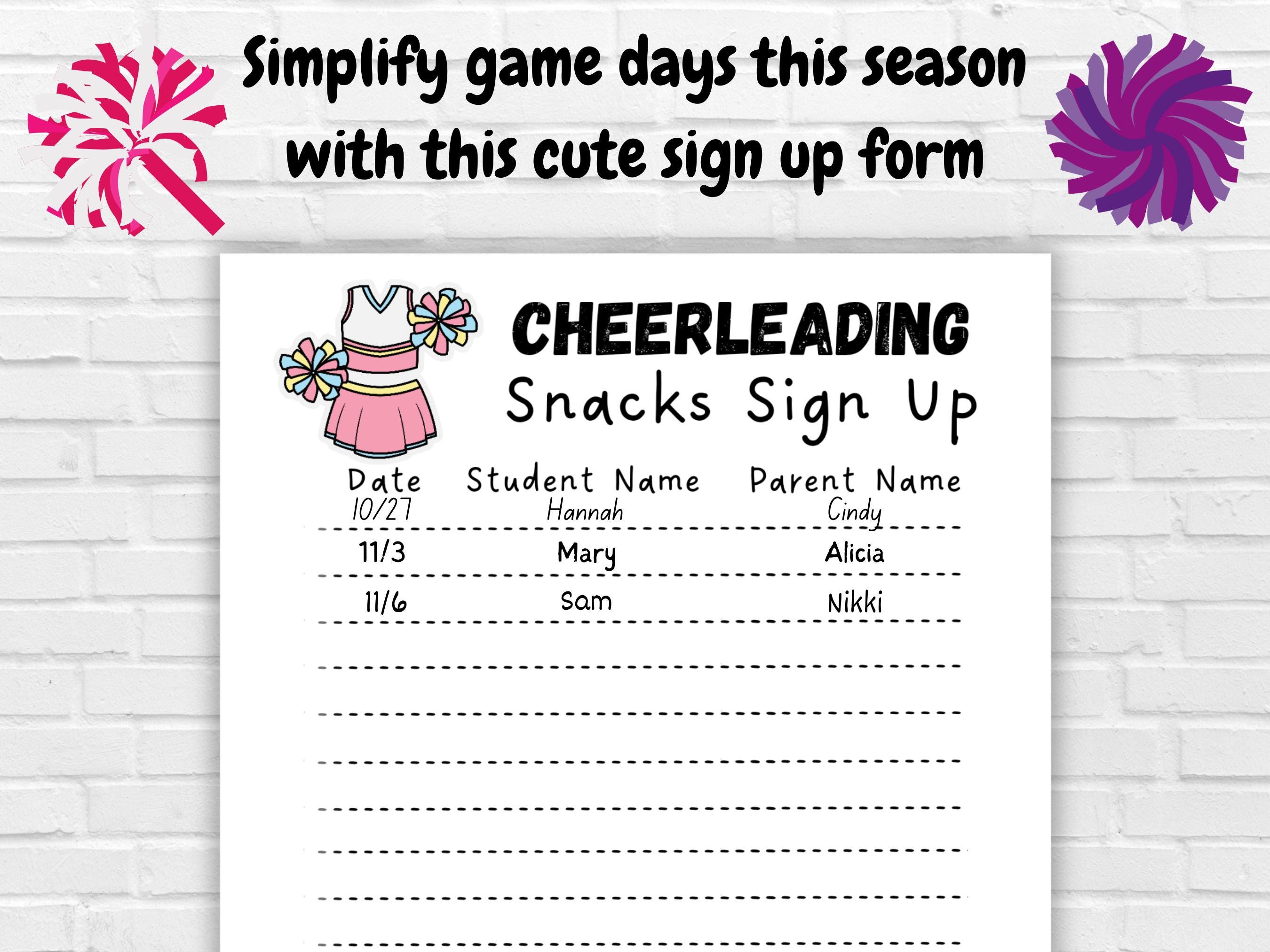 Cheerleading Snacks Schedule, Game Day Snacks, Team Sports Snack Sign ...