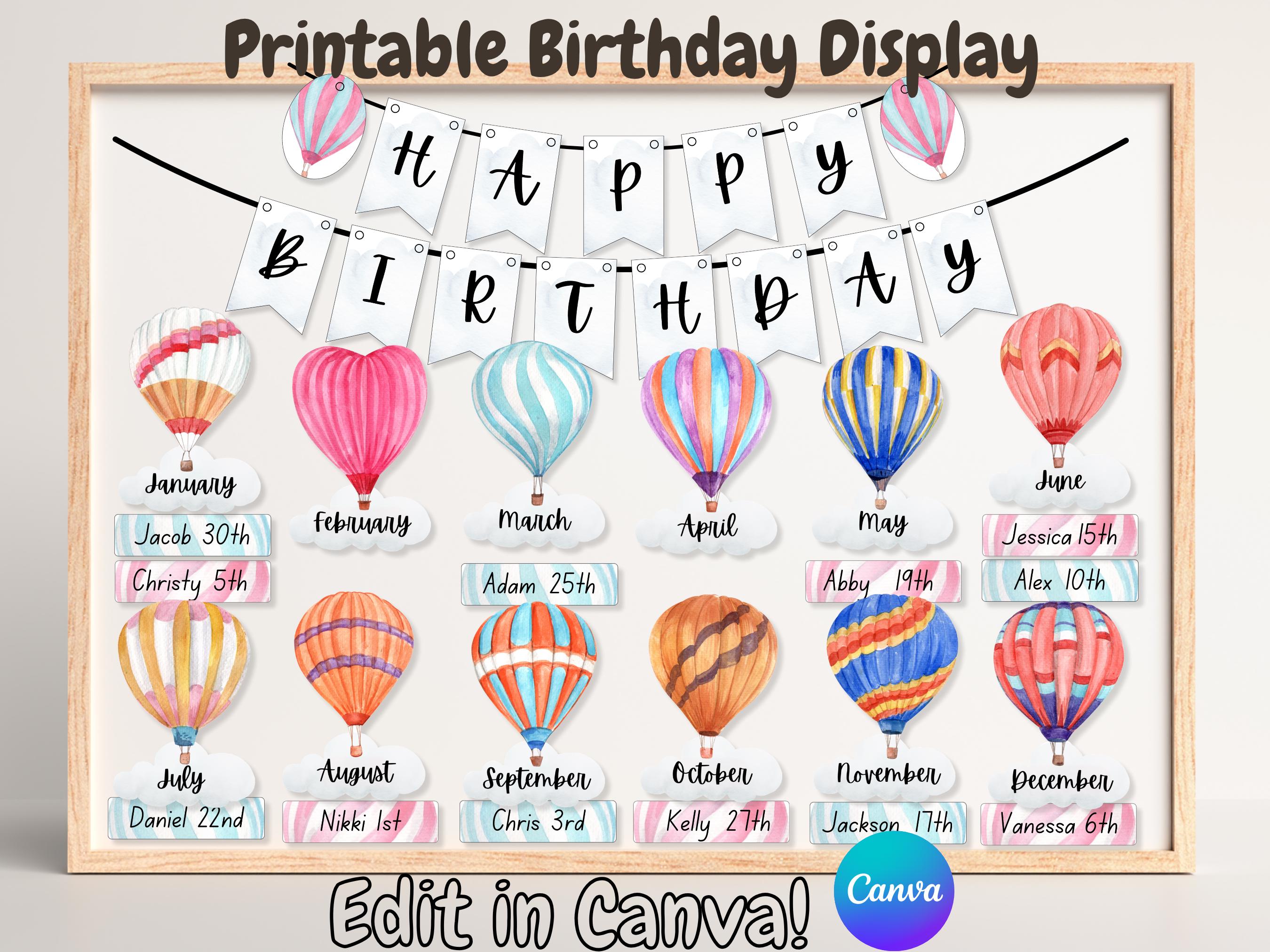 Editable Hot Air Balloon Birthday Board Kit, Sky's the Limit Classroom ...