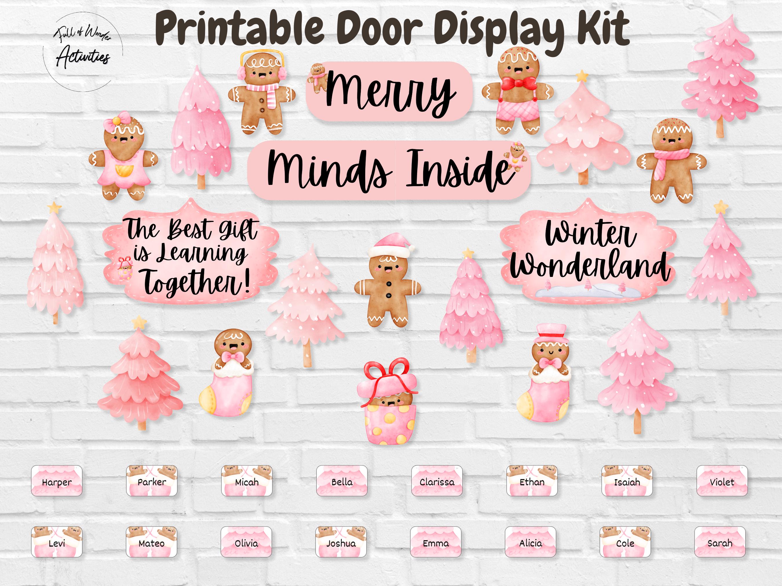 Pink Christmas Door Decor Kit, Classroom Door Display, Girly Winter ...