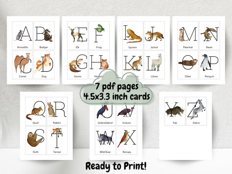 Animal Letters Flashcards, Alphabet Cards, Printable Toddler Flash ...
