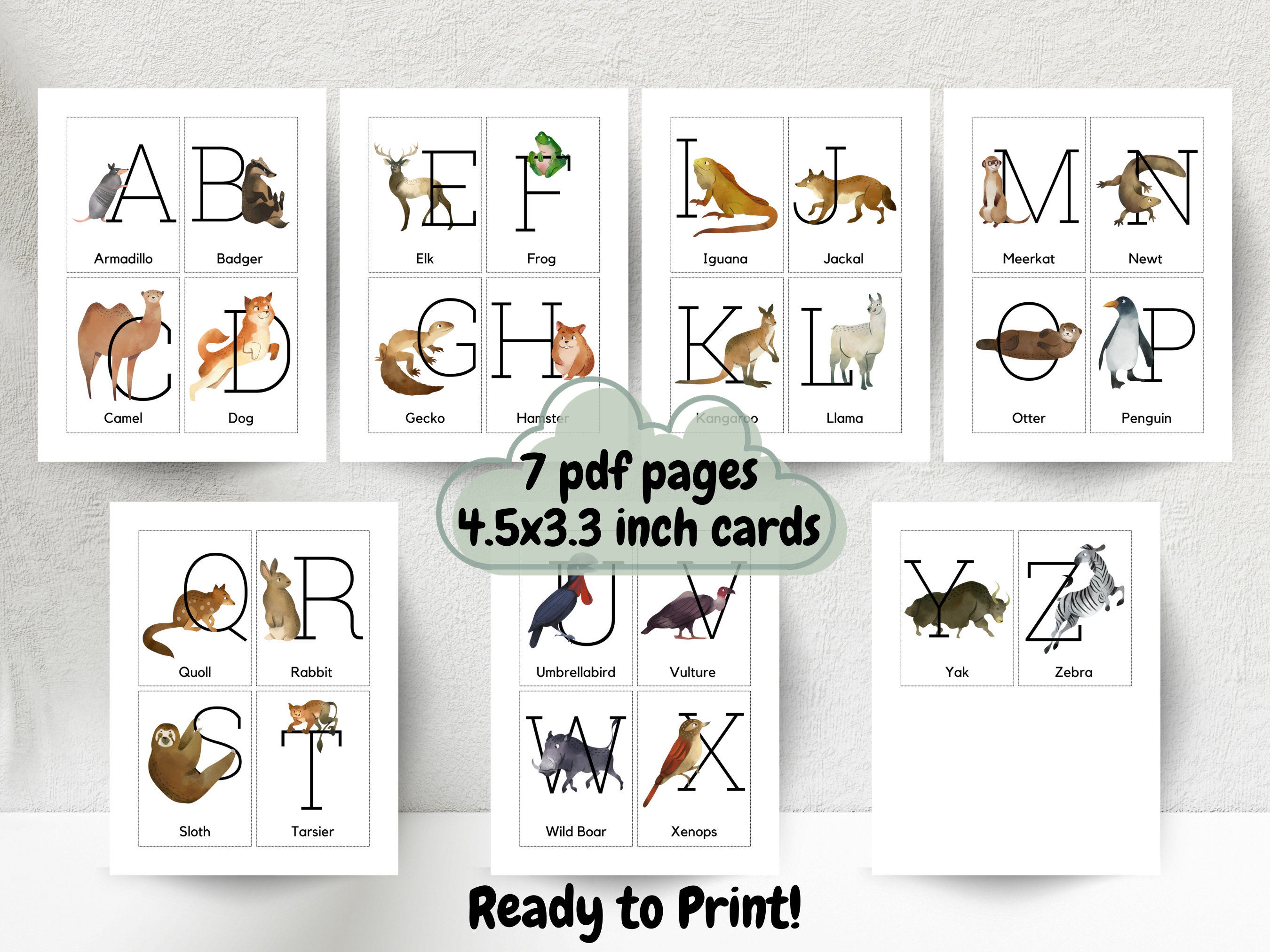Animal Letters Flashcards, Alphabet Cards, Printable Toddler Flash ...