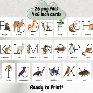 Animal Letters Flashcards, Alphabet Cards, Printable Toddler Flash ...