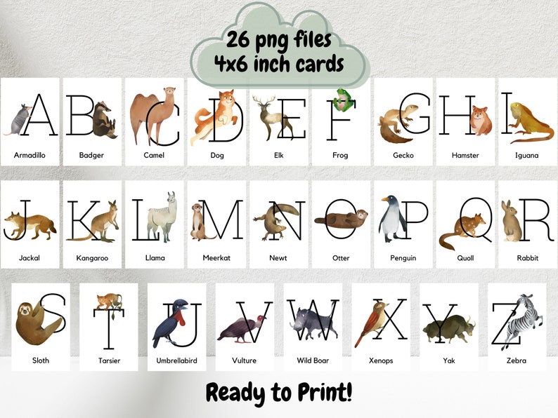 Animal Letters Flashcards, Alphabet Cards, Printable Toddler Flash ...