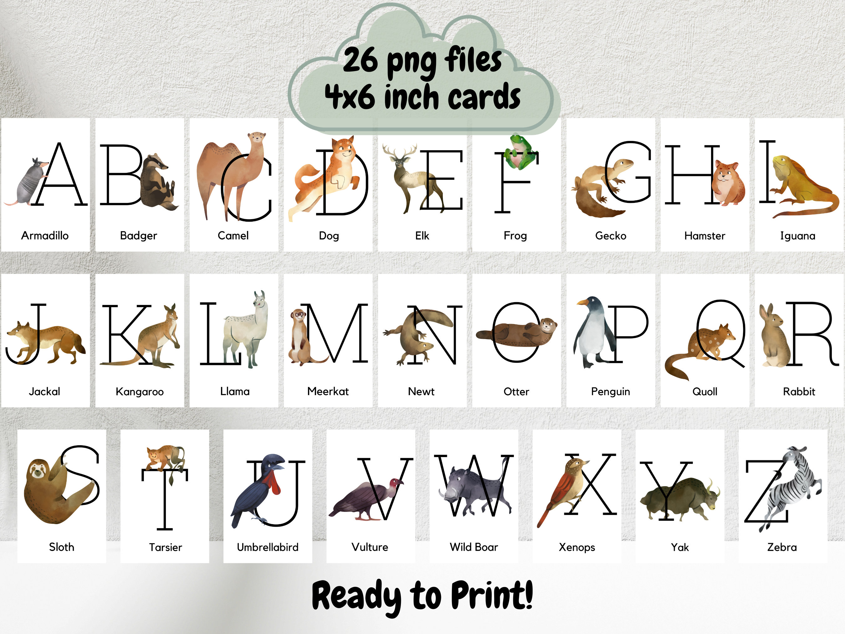 Animal Letters Flashcards, Alphabet Cards, Printable Toddler Flash ...