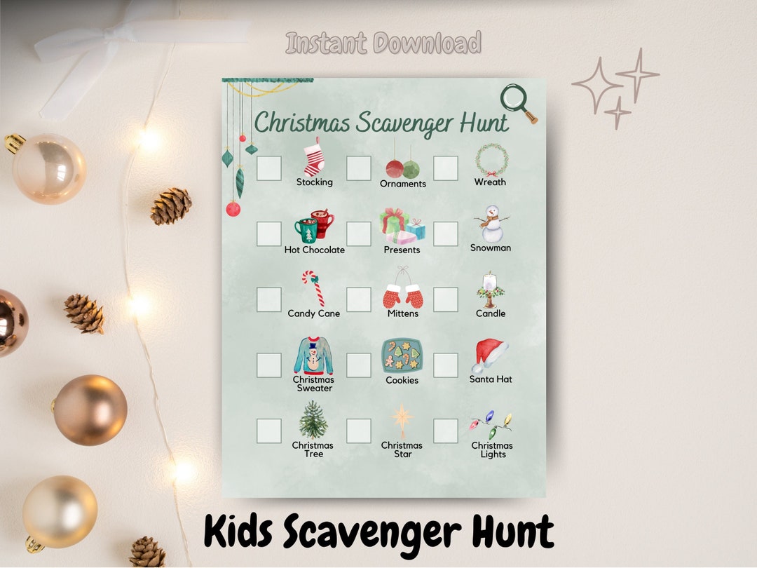 Christmas Scavenger Hunt Game, Holiday Season Indoor Kids Activity ...