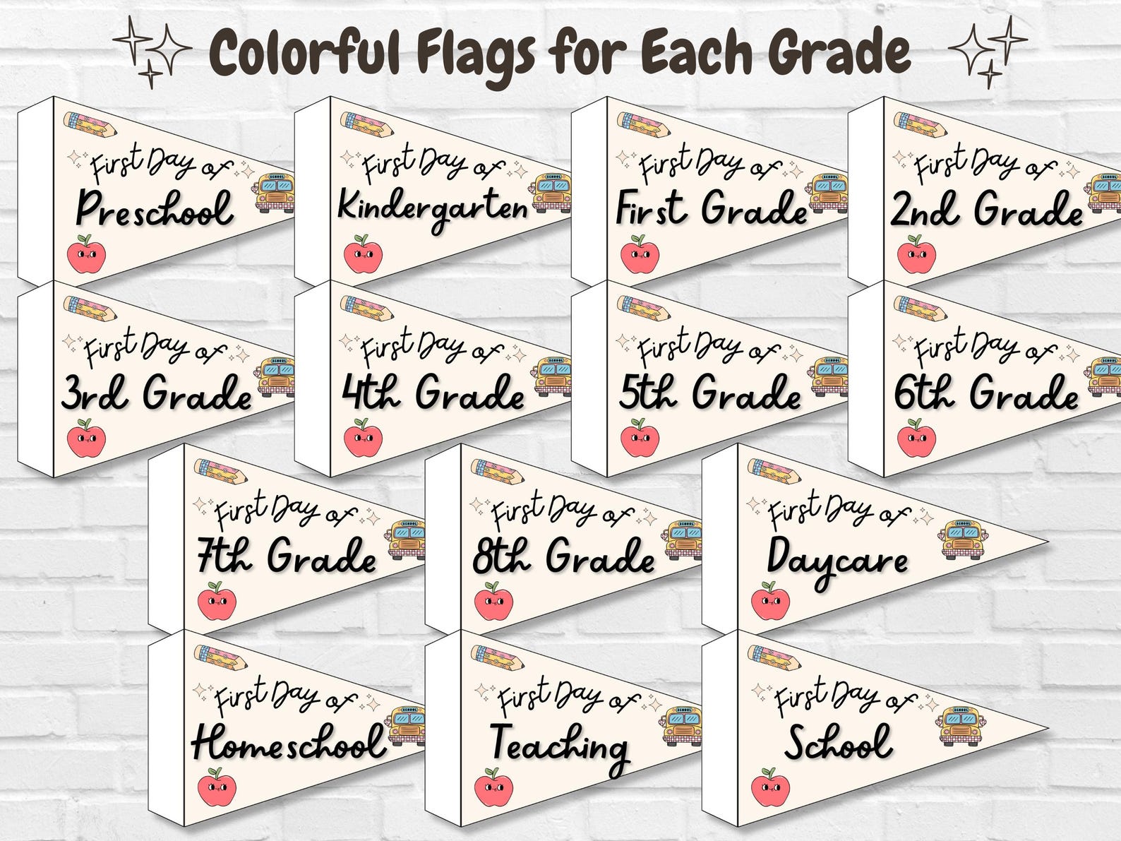 First Day of School Flags, Back to School Printable Flag, Preschool ...