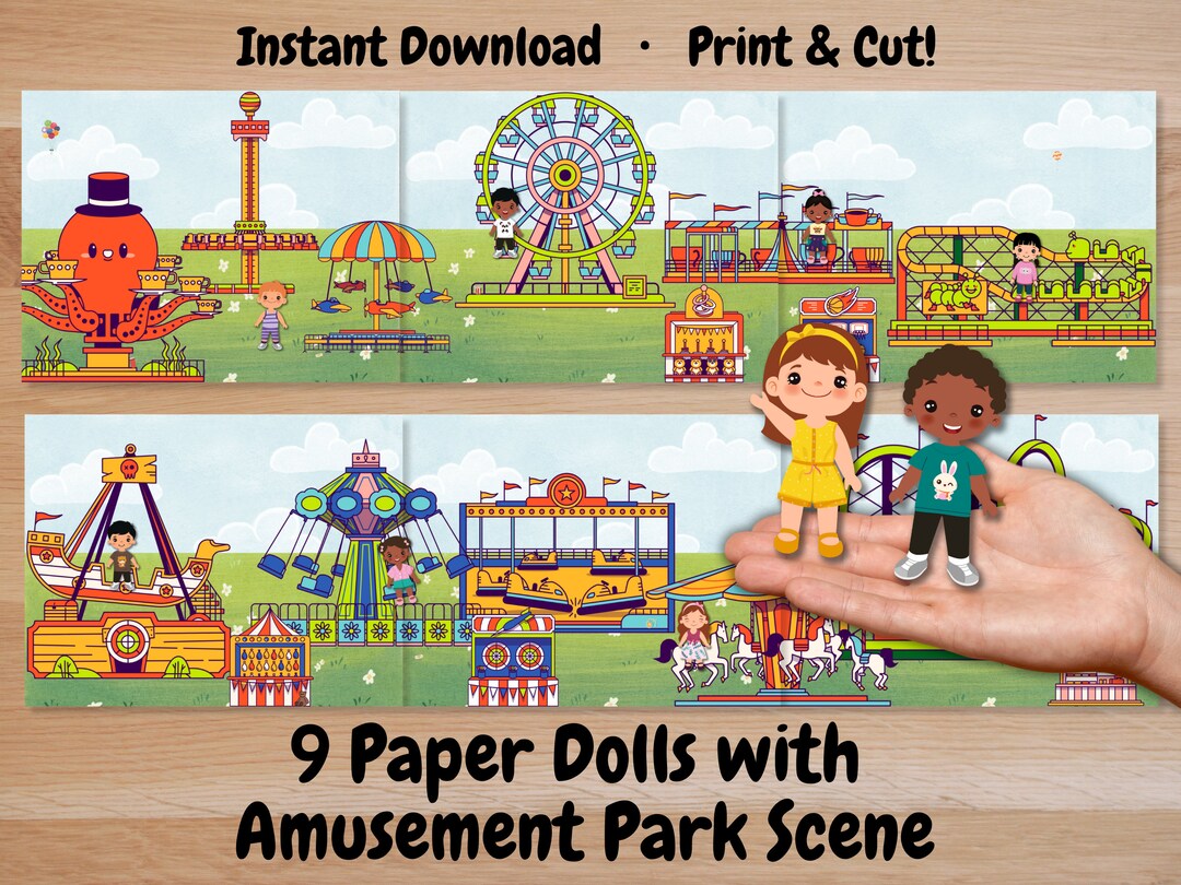 Printable Paper Dolls for Kids, Paper Dolls Amusement Park Scene ...