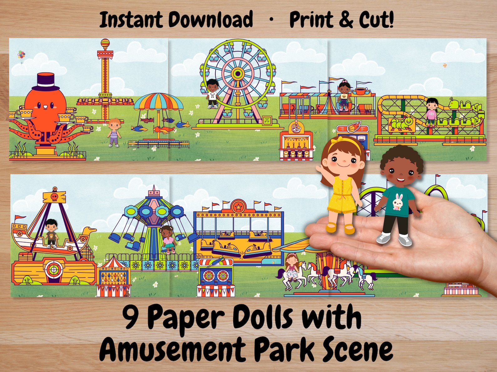 Printable Paper Dolls for Kids, Paper Dolls Amusement Park Scene ...