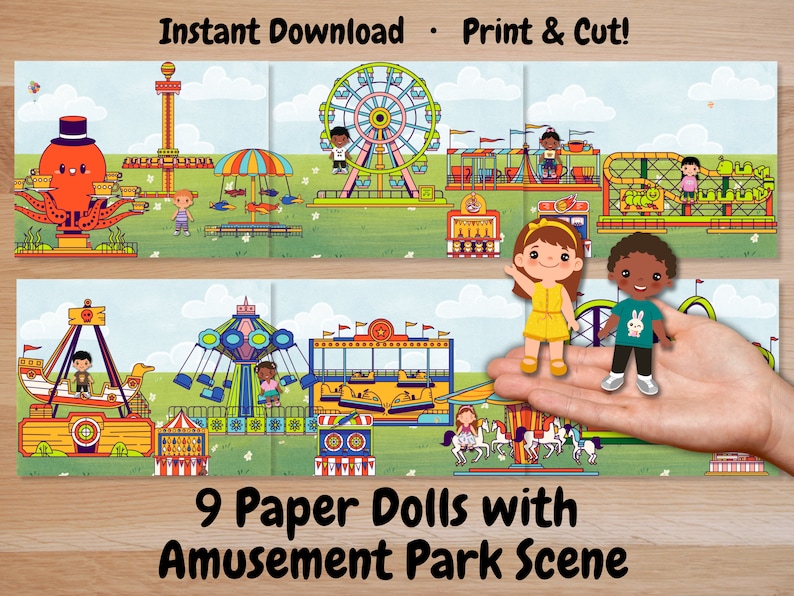 Printable Paper Dolls for Kids, Paper Dolls Amusement Park Scene ...