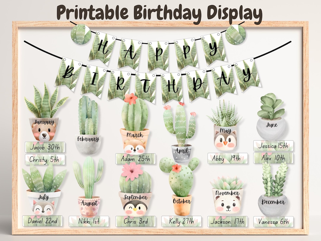 Boho Cactus Classroom Birthday, Calm Classroom Birthday Display ...