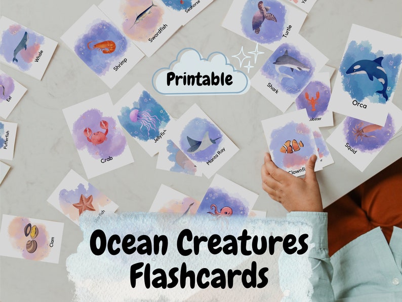 24 Ocean Creatures Flashcards, Toddler Flash Cards Preschool ...