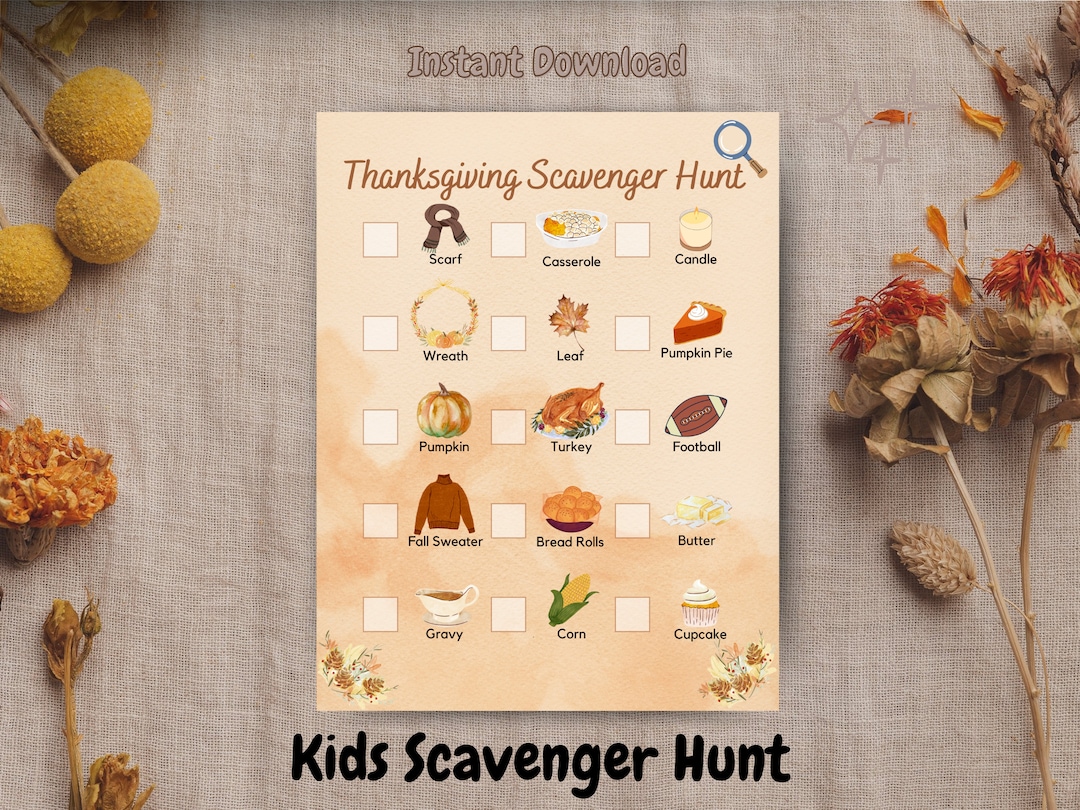 Thanksgiving Scavenger Hunt Game, Family Party Indoor Kids Activity ...