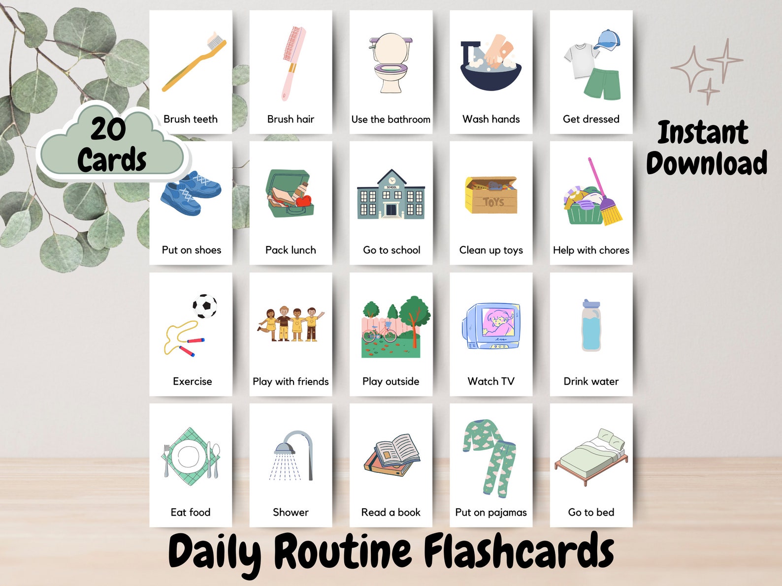 Daily Routine Flashcards, Toddler Flash Cards Preschool Cards ...