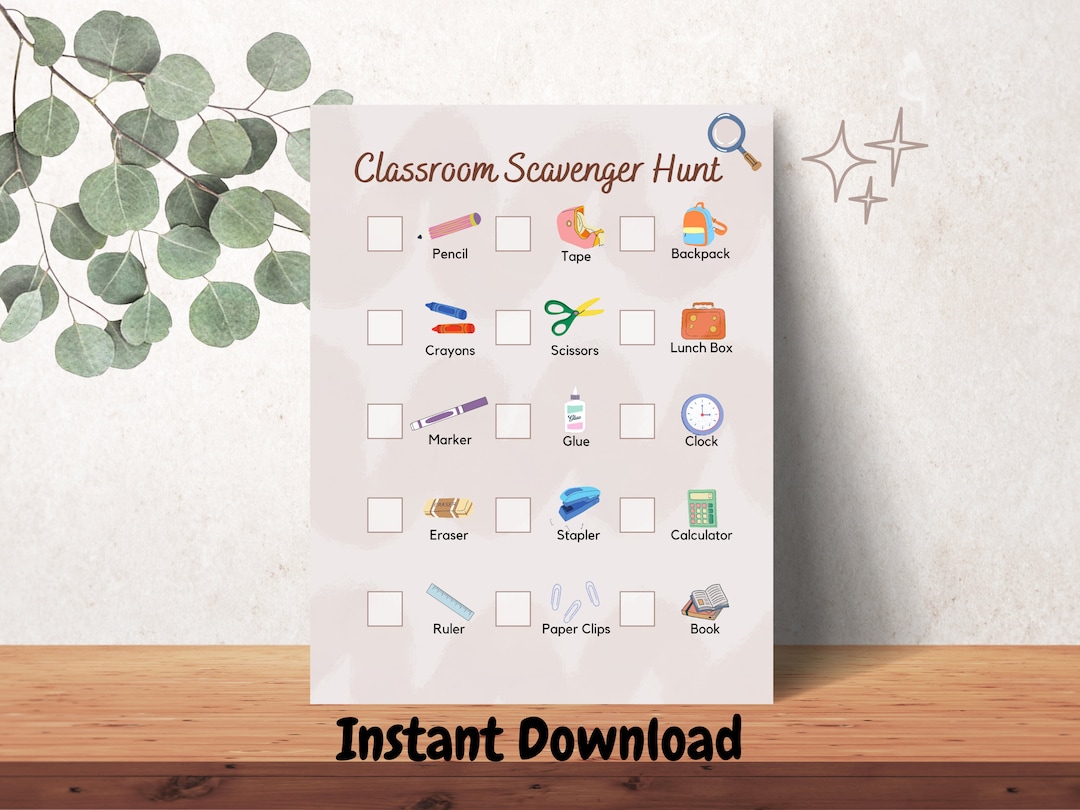 Classroom Scavenger Hunt Game, School Theme Kids Activity, Printable ...