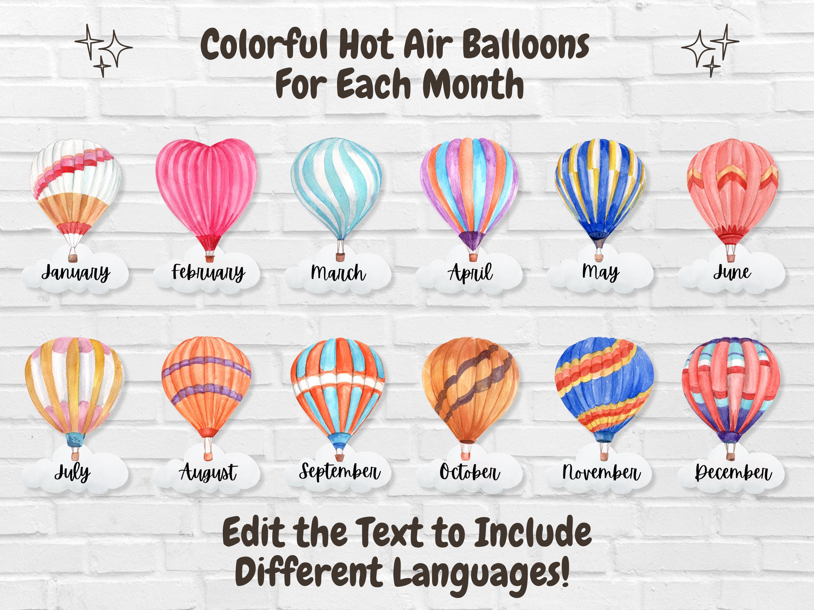 Editable Hot Air Balloon Birthday Board Kit, Sky's the Limit Classroom ...