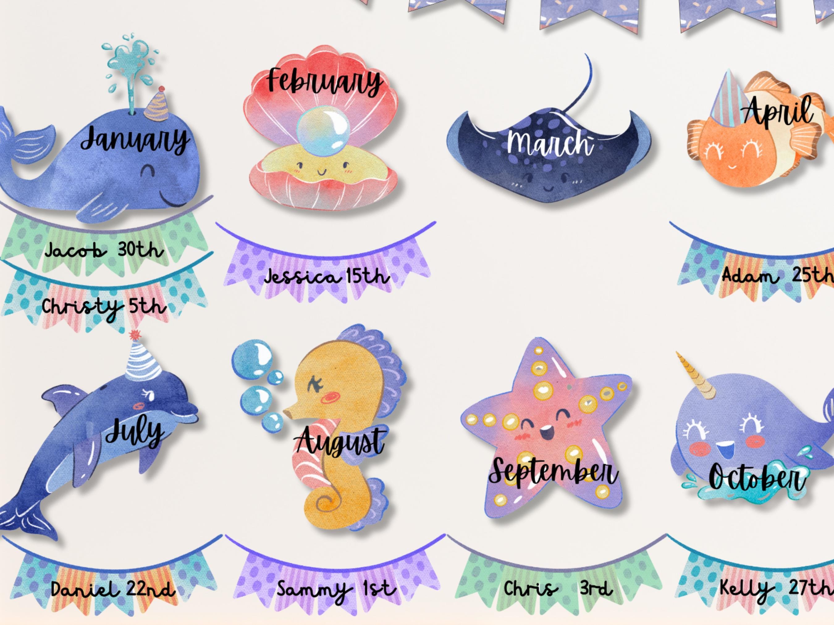 Editable Ocean Classroom Birthday, Birthday Board Display, Kids ...
