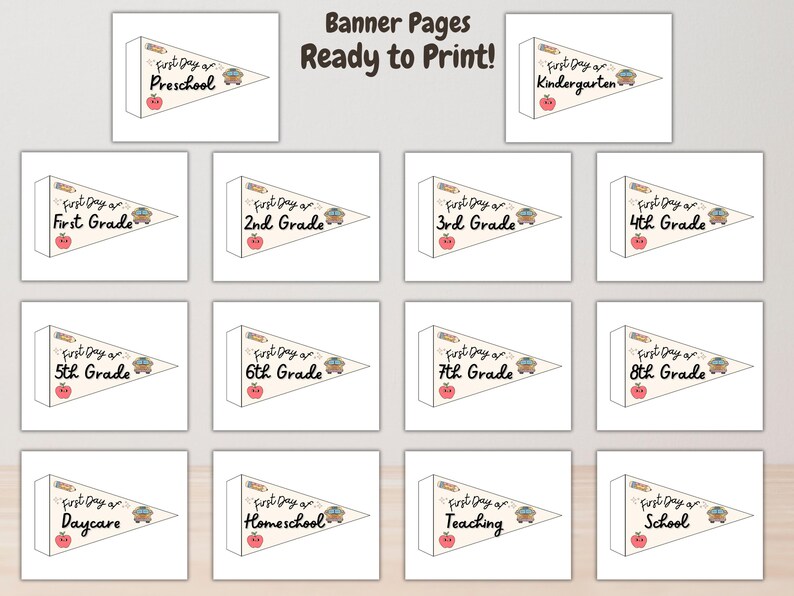 First Day of School Flags, Back to School Printable Flag, Preschool ...