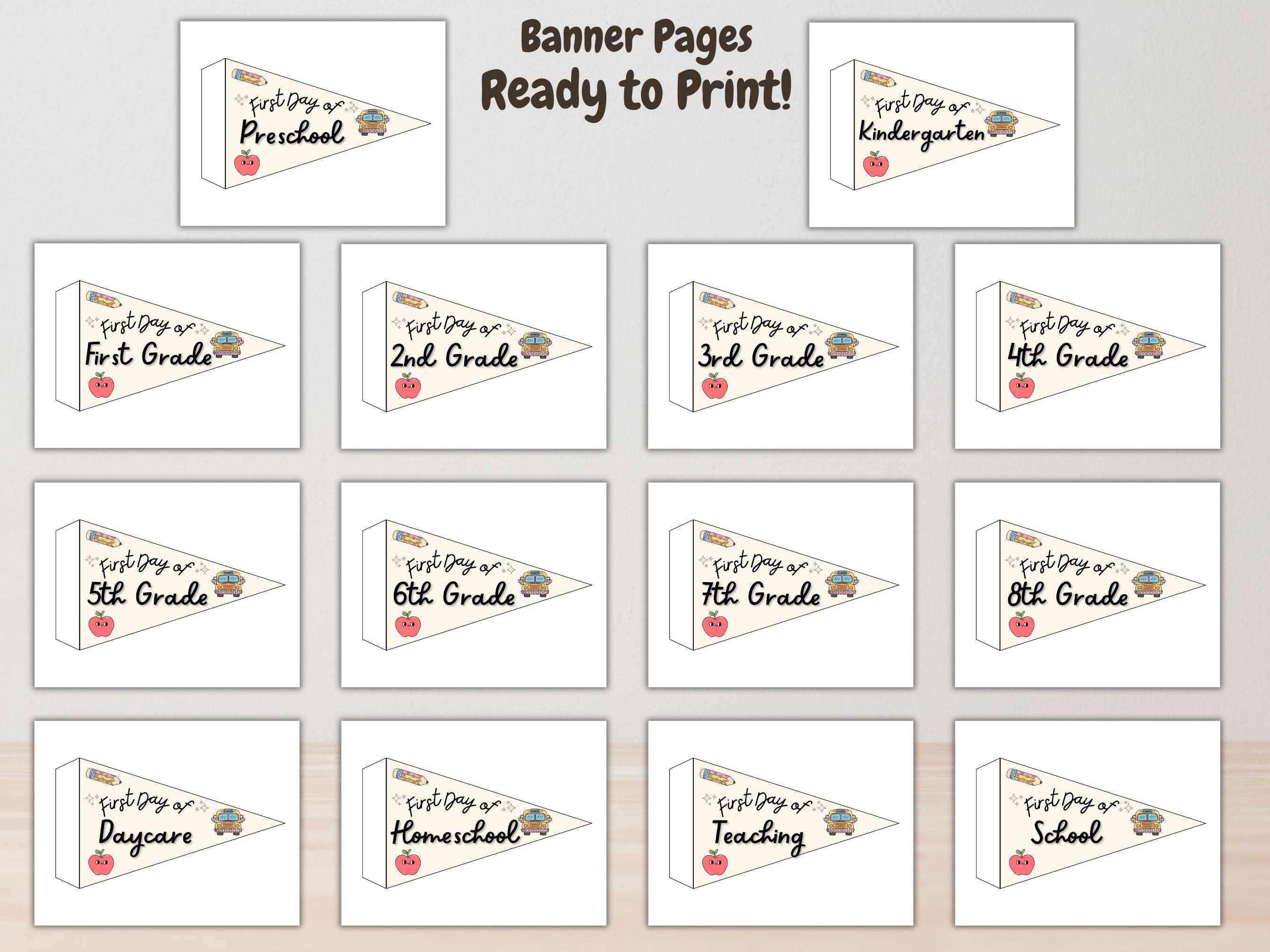 First Day of School Flags, Back to School Printable Flag, Preschool ...