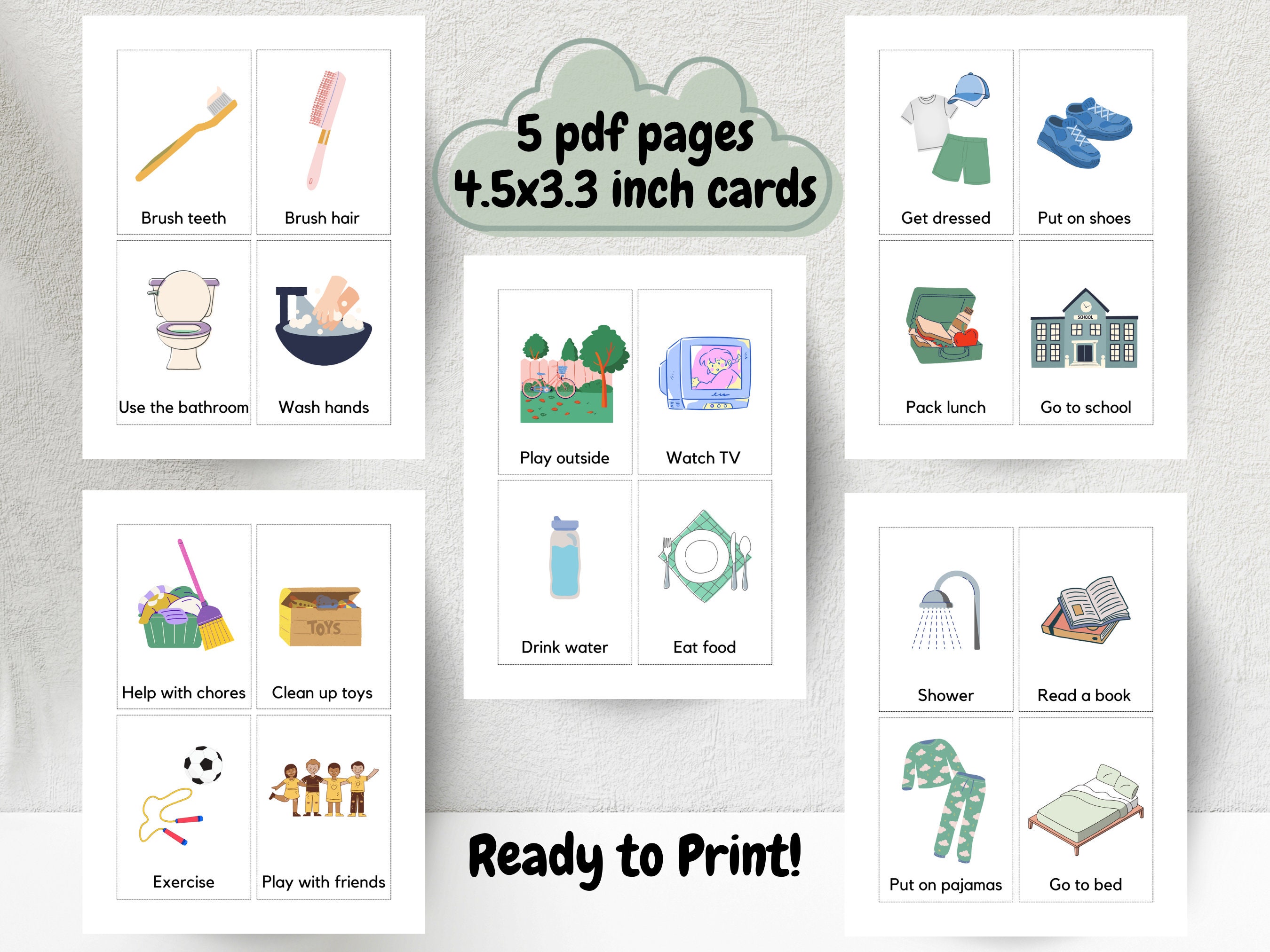 Daily Routine Flashcards, Toddler Flash Cards Preschool Cards ...