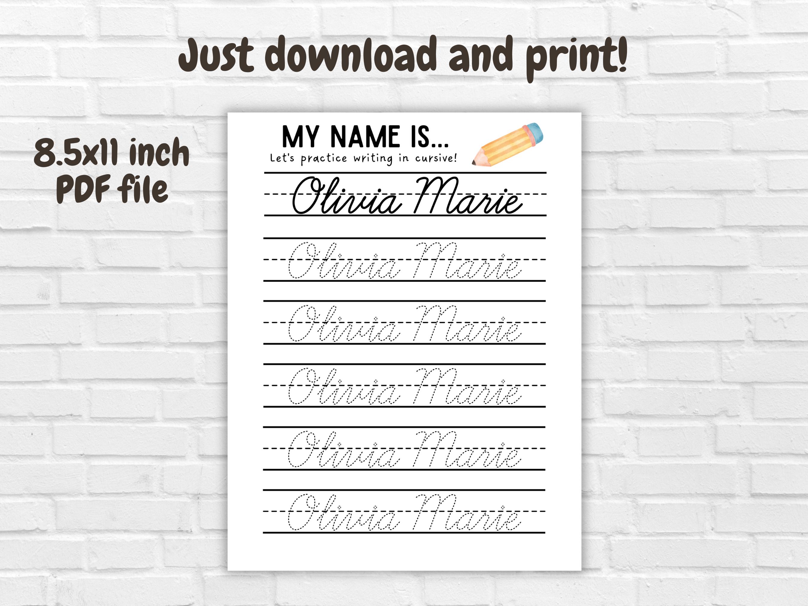Personalized Cursive Name Tracing, Custom Name Writing Practice, Kids ...
