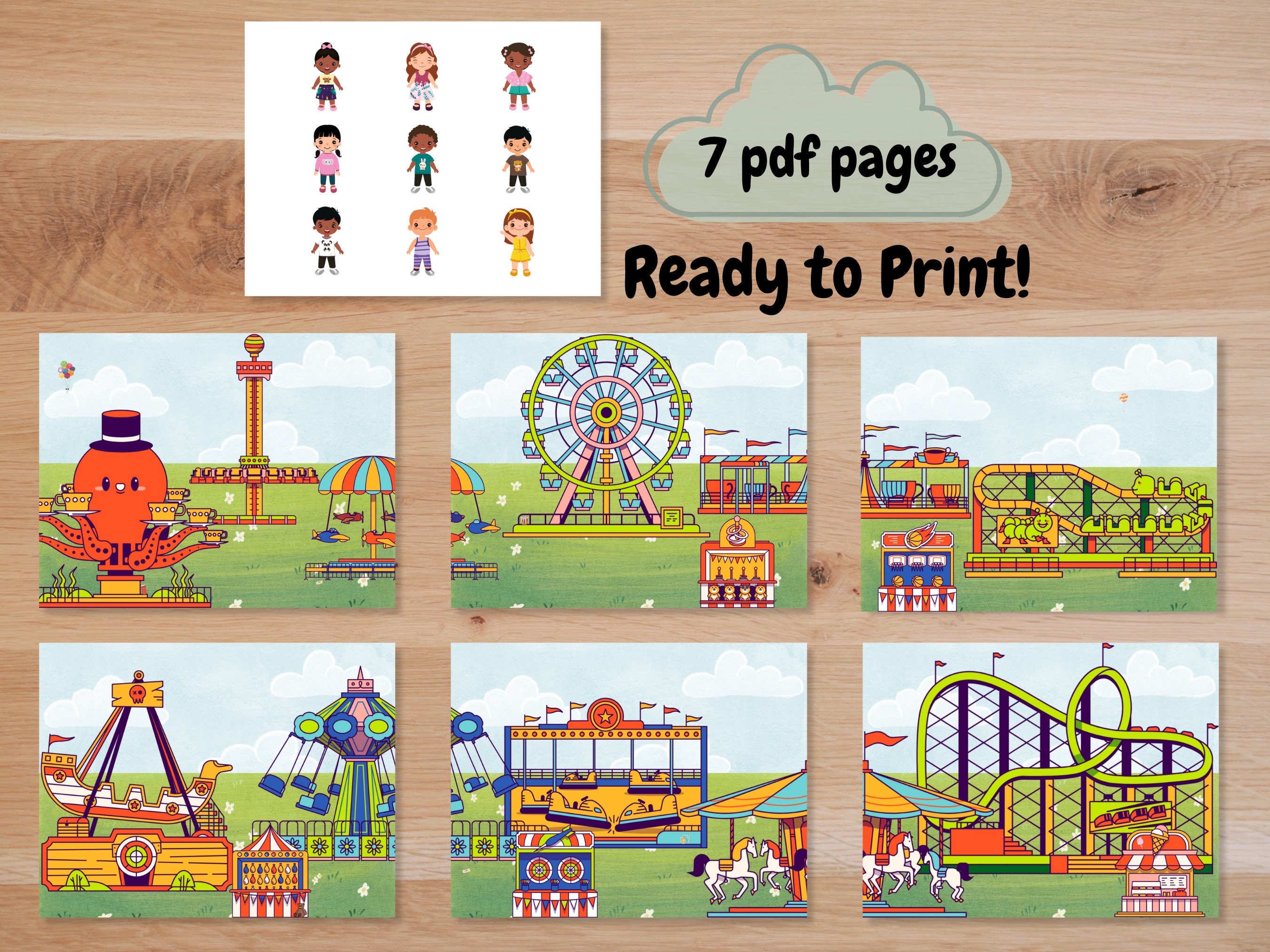 Printable Paper Dolls for Kids, Paper Dolls Amusement Park Scene ...