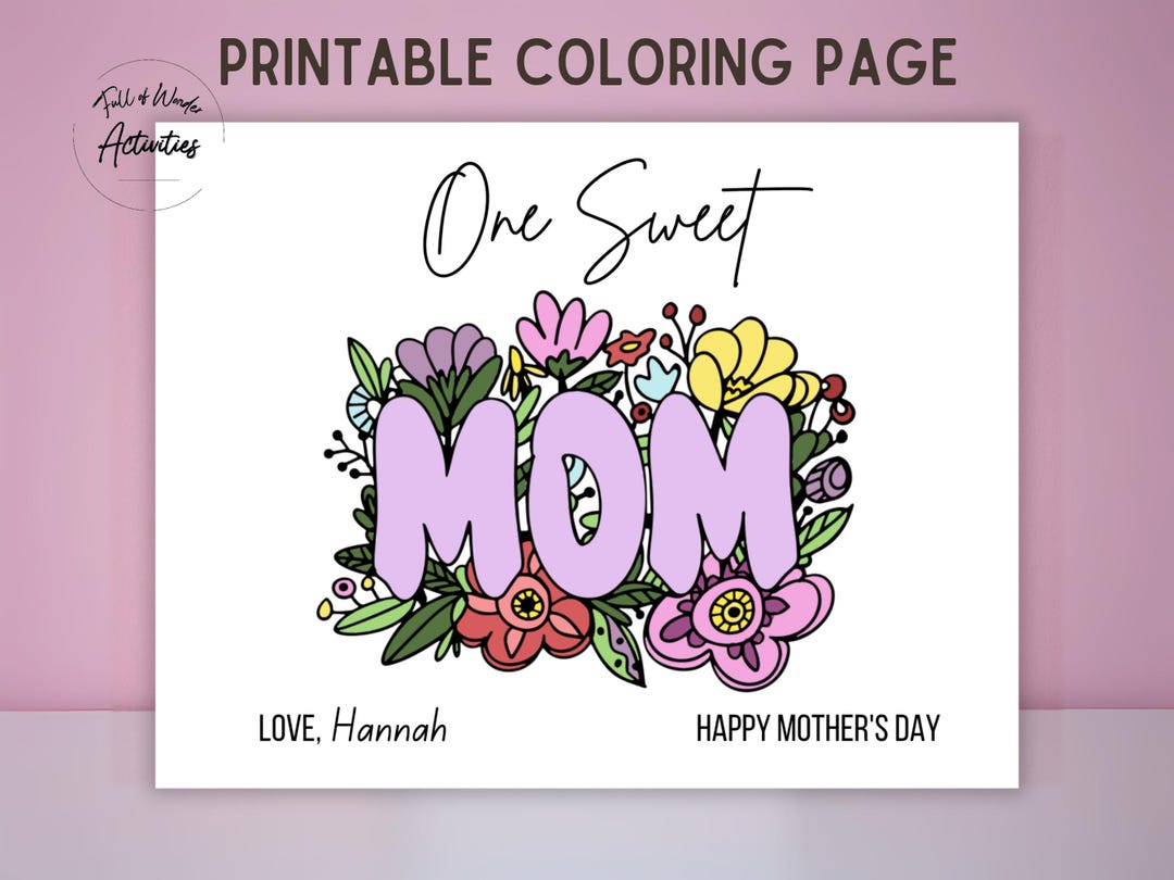 DIY Mothers Day Coloring Page Gift, Custom Mom Picture From Kids ...
