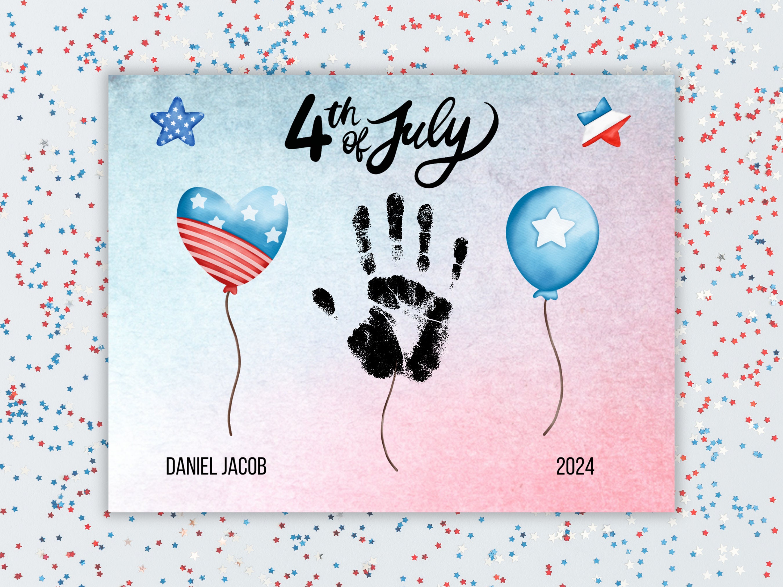 July 4th Handprint Art, Editable Kids Handprint Craft Template, Baby's ...