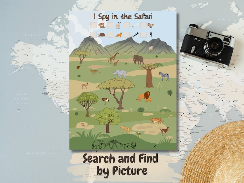 I Spy Search and Find Activity, Safari Animal Kids Activity, Preschool ...