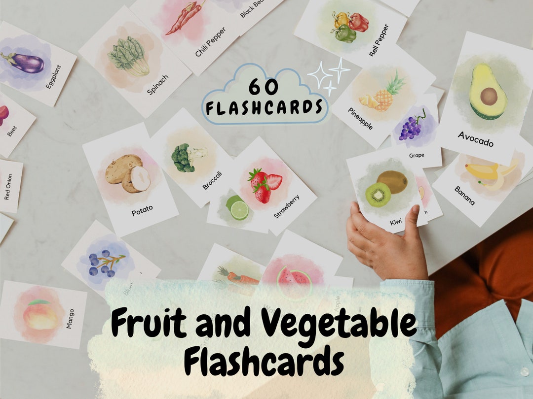 Fruit and Vegetable Flashcards, Toddler Flash Cards Preschool Cards ...