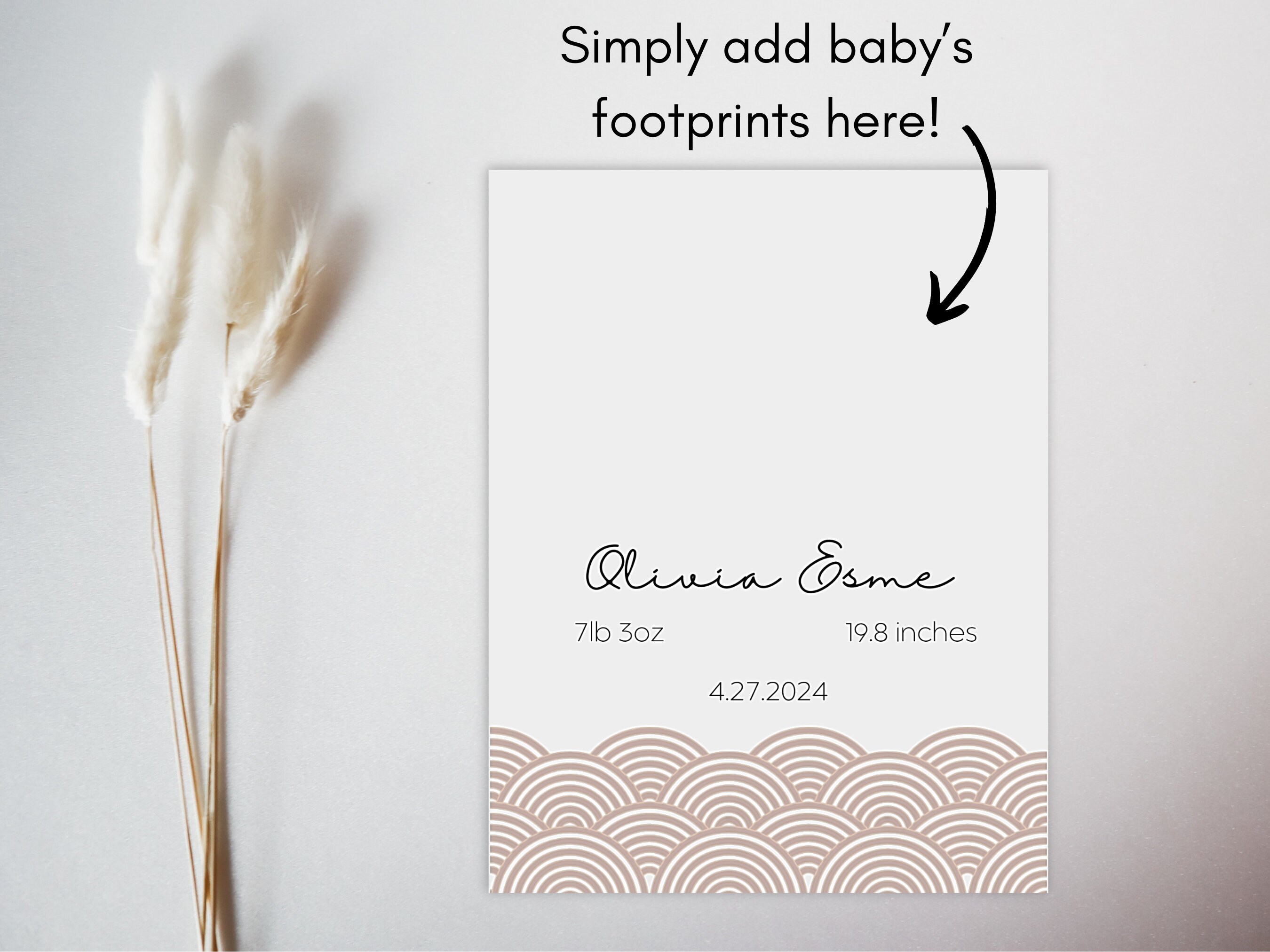 Personalized Baby Footprint Art, Newborn Birth Stats Footprint, Boho ...