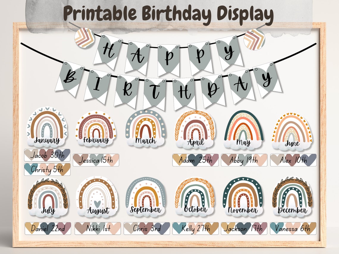 Boho Rainbow Classroom Decor, DIY Birthday Board, Classroom Birthday ...