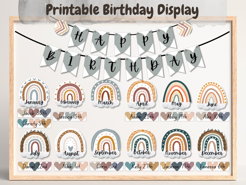 Boho Rainbow Classroom Decor, DIY Birthday Board, Classroom Birthday ...