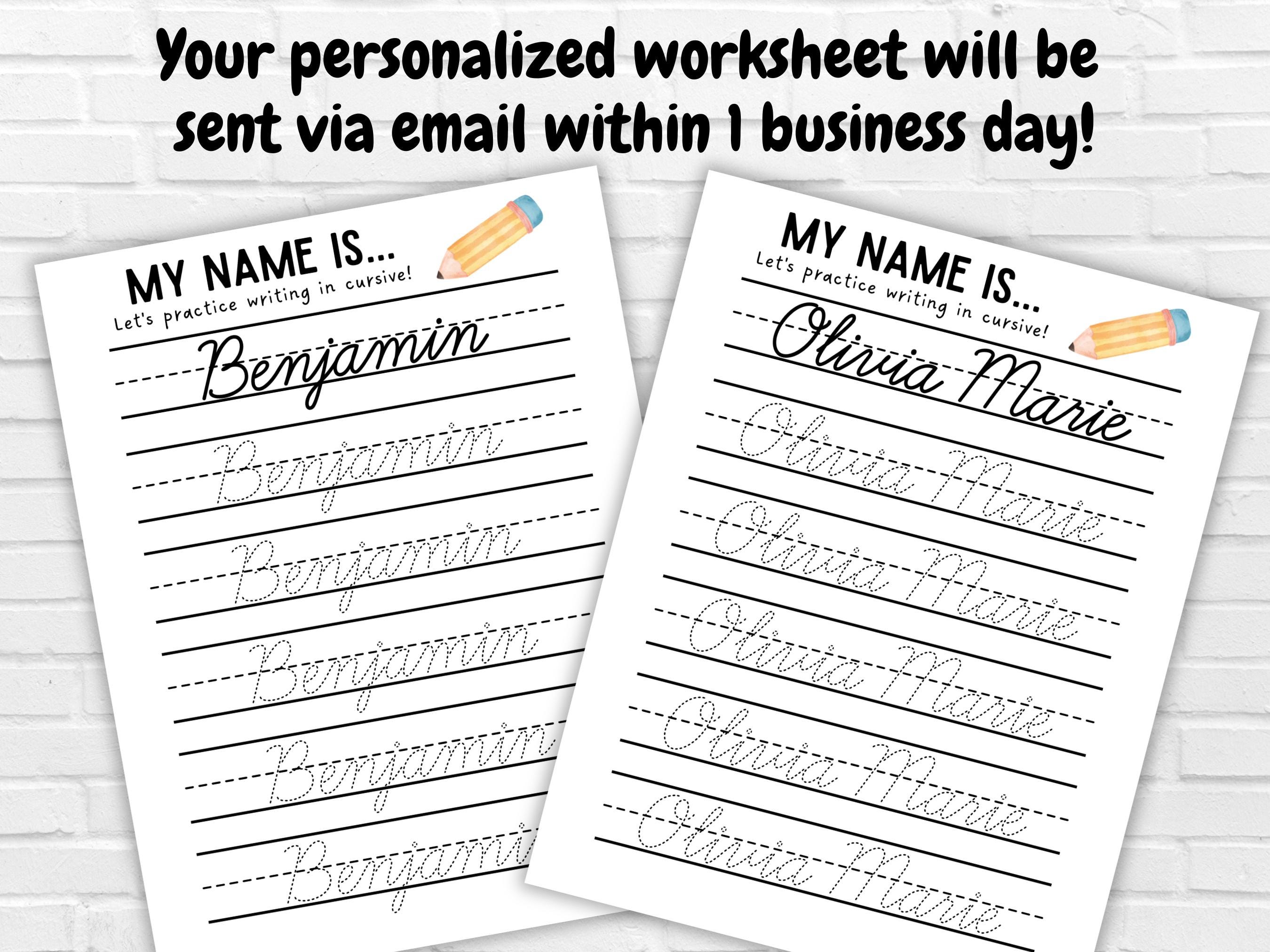 Personalized Cursive Name Tracing, Custom Name Writing Practice, Kids ...