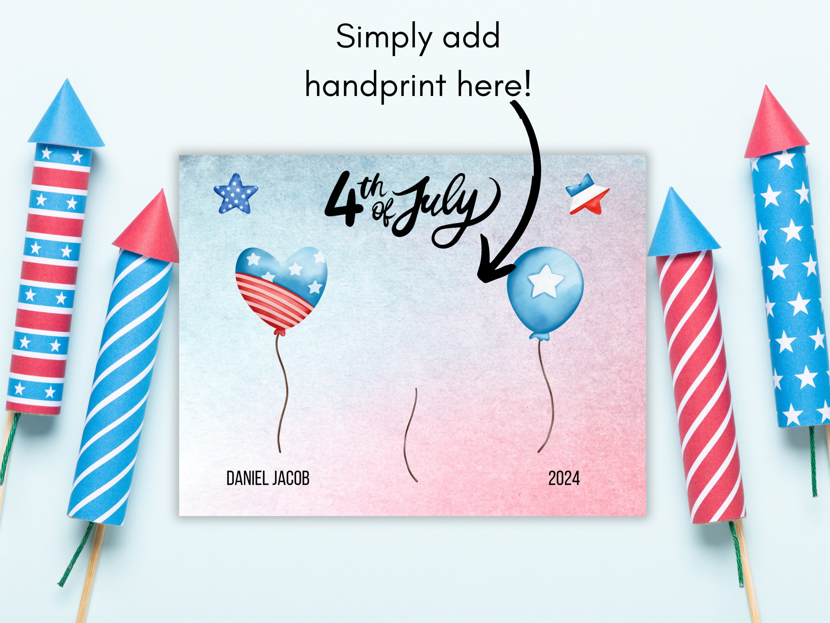 July 4th Handprint Art, Editable Kids Handprint Craft Template, Baby's ...