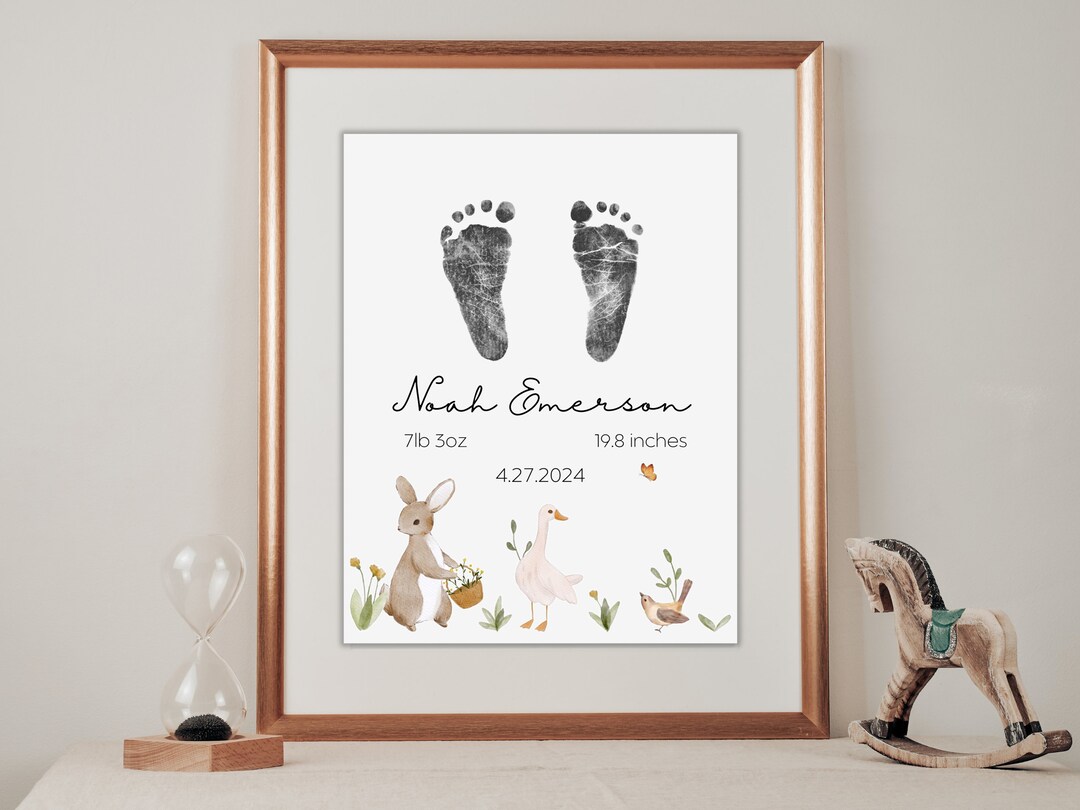 Spring Baby Footprint Art, Personalized Newborn Birth Stat Footprint ...